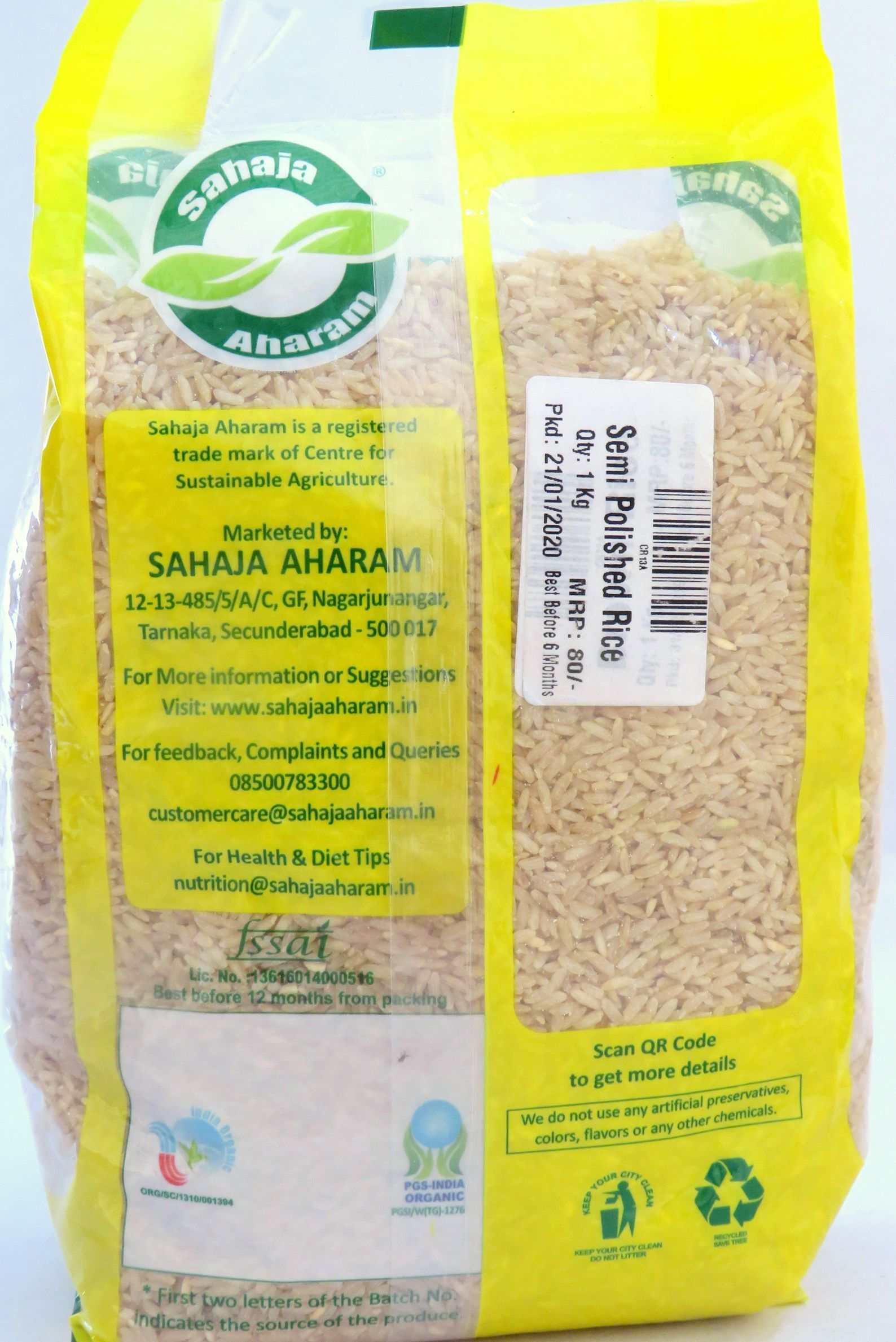 Sahaja Aharam - Sahaja Semi-Polished Rice-25 KG